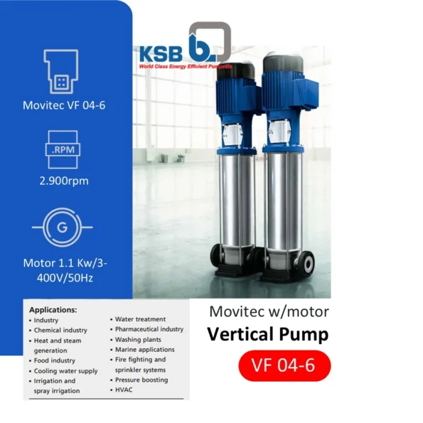 KSB Movitec VF 4/6 Vertical Multistage Pump – 1.1 kW IP55 (50Hz, Close ...